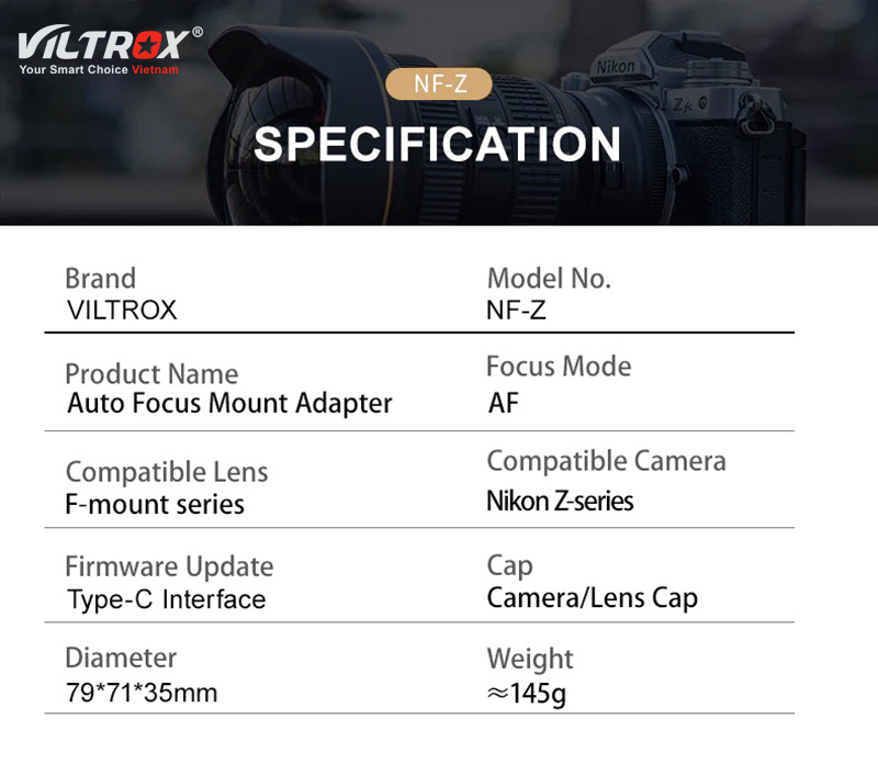 Ngàm chuyển AF Viltrox NF-Z Lens Mount Adapter | Viltrox Vietnam